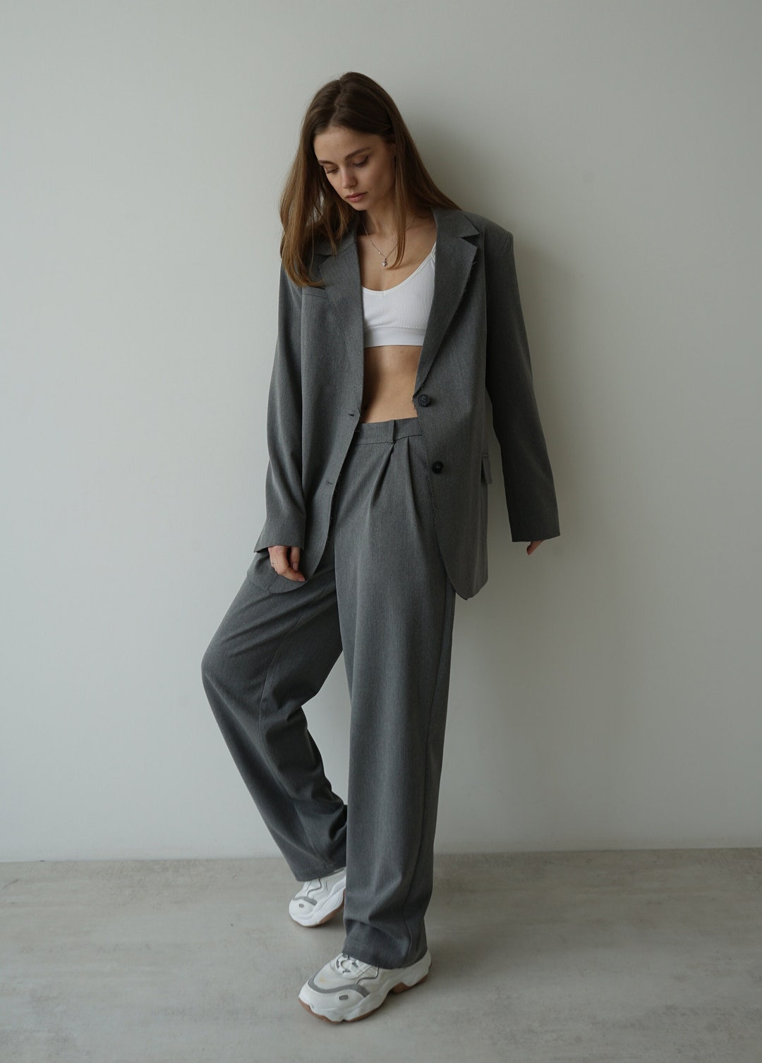Gray Oversized Blazer and Pants for Women, Men's Style Jacket, Womens ...
