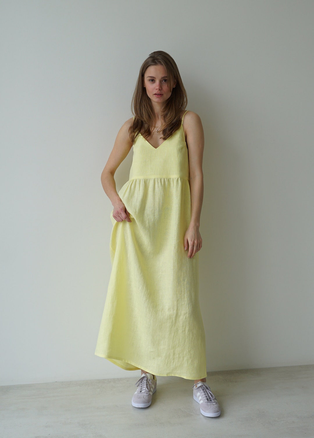 Yellow Linen Dress for Women, Summer Loose Linen Dresses, Long Lemon ...