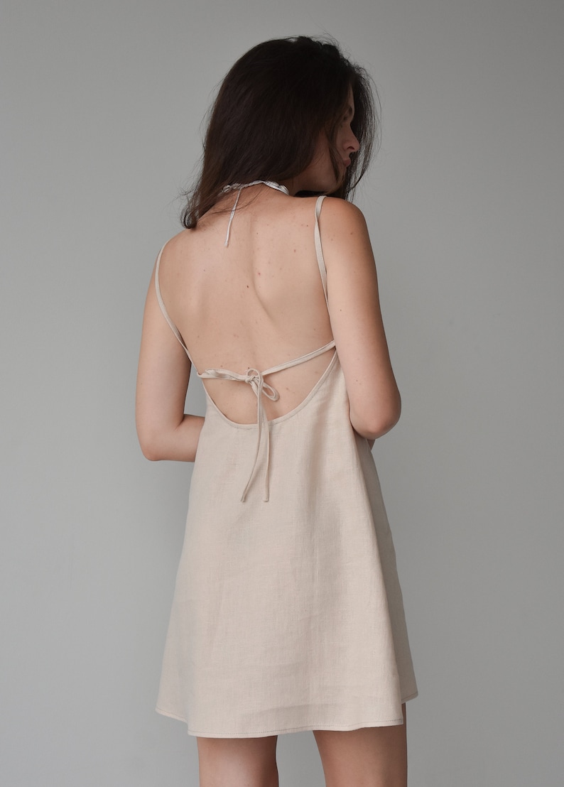Linen Slip Dress, Summer Mini Dress for Women, Open Back Linen Dress ...