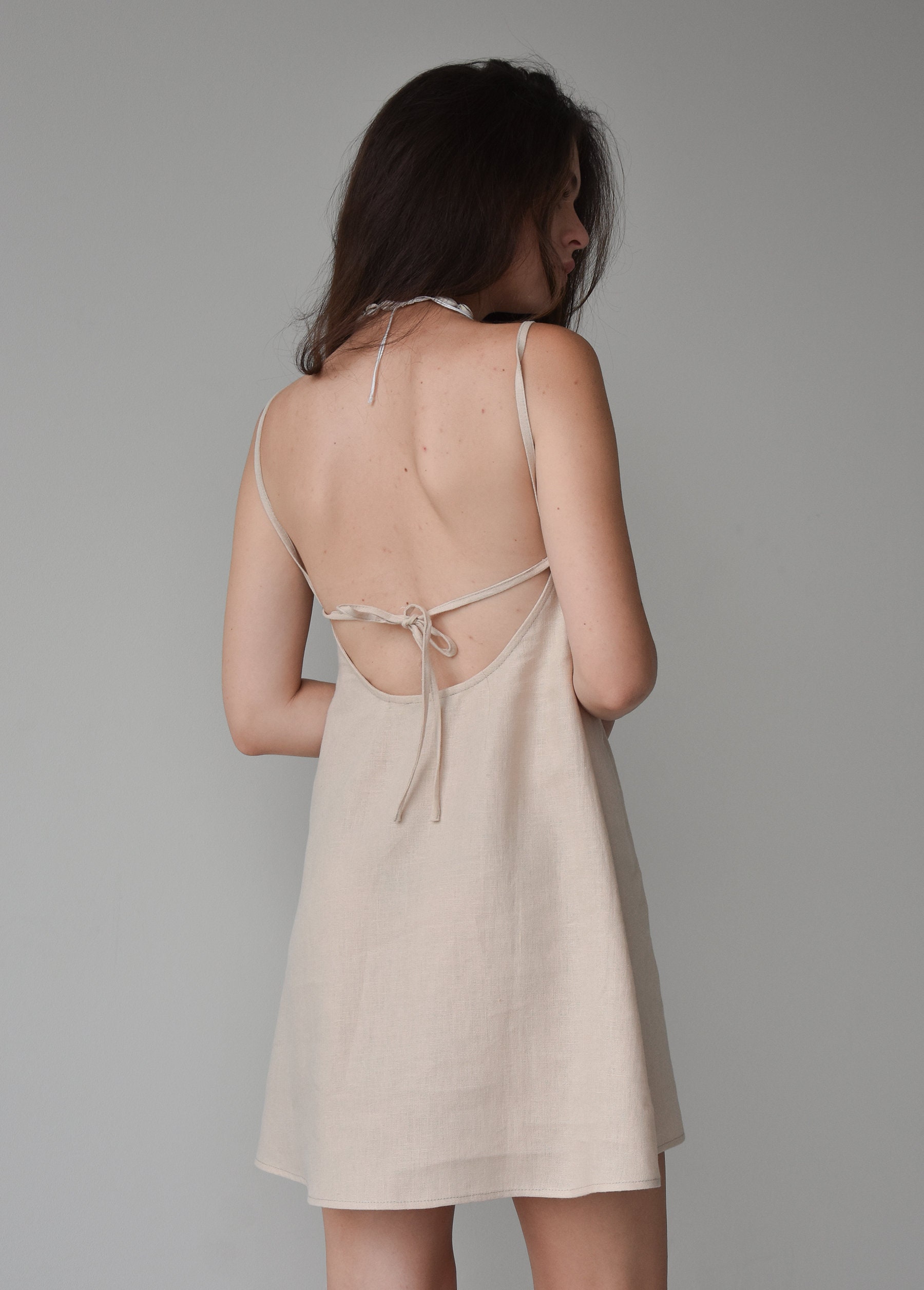 Linen Slip Dress, Summer Mini Dress for Women, Open Back Linen Dress ...