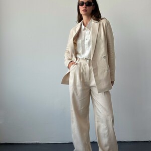 Linen Beige Blazer for Womens, Casual Beige Linen Jacket, Double ...