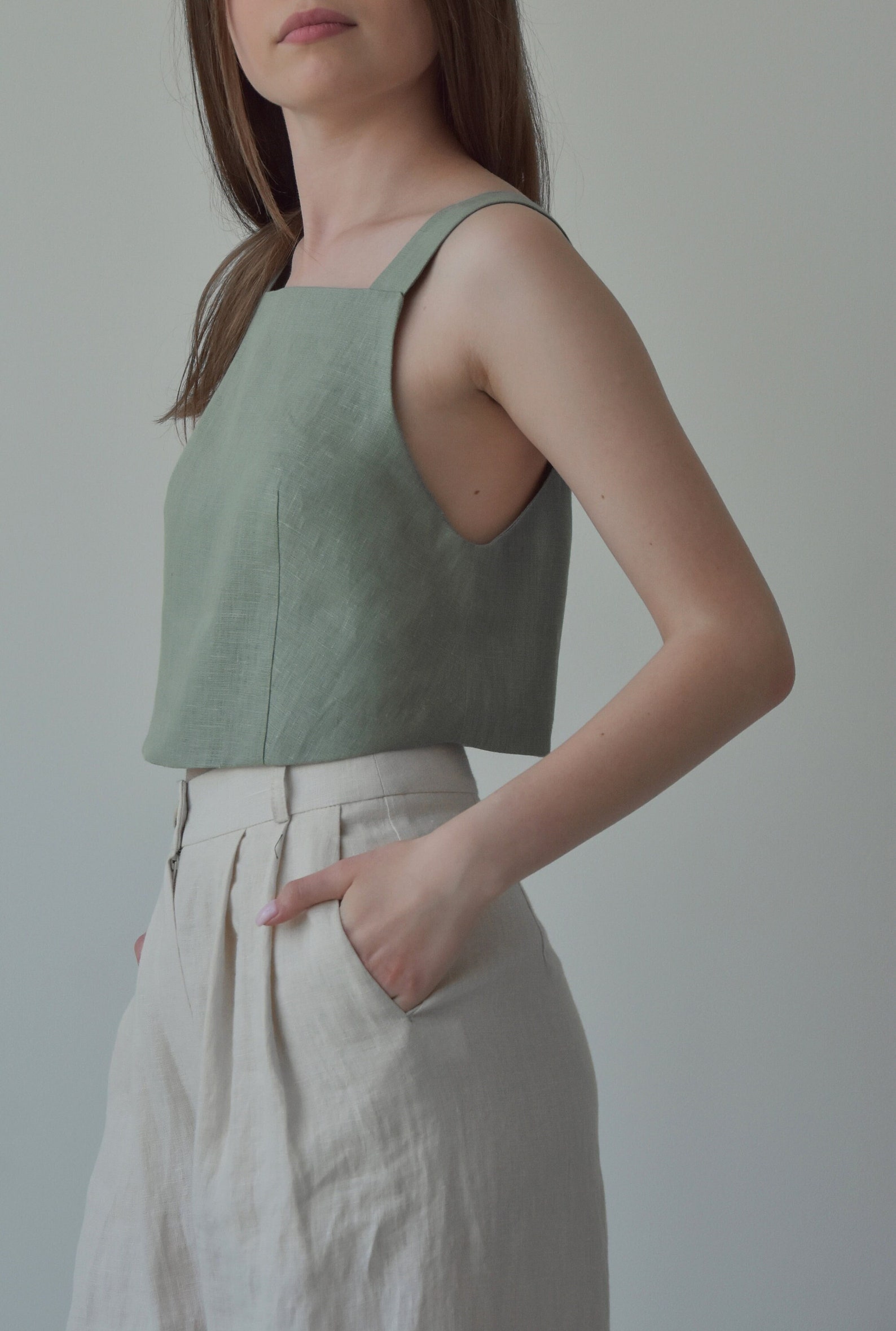 Sagebrush Linen Top for Women Linen Crop Top Linen Tank Top - Etsy