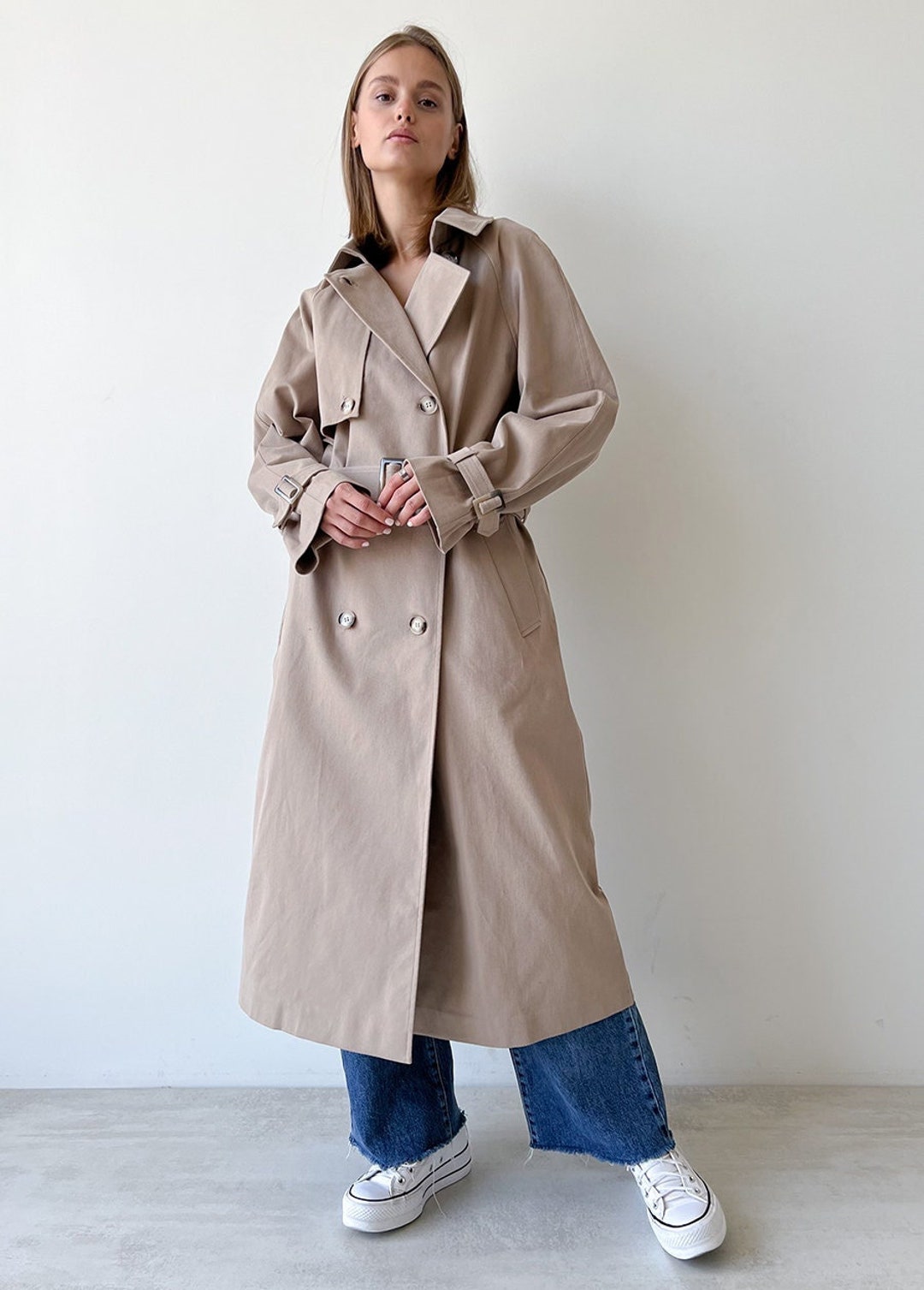 Beige Trench Coat for Women Beige Relaxed Trench Coat With - Etsy