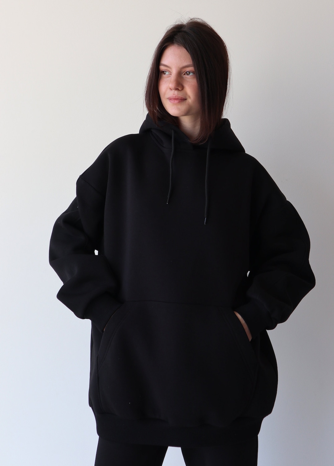Black Oversized Hoodie, Long Hoodie, Unisex Black Hoodie, Oversized ...