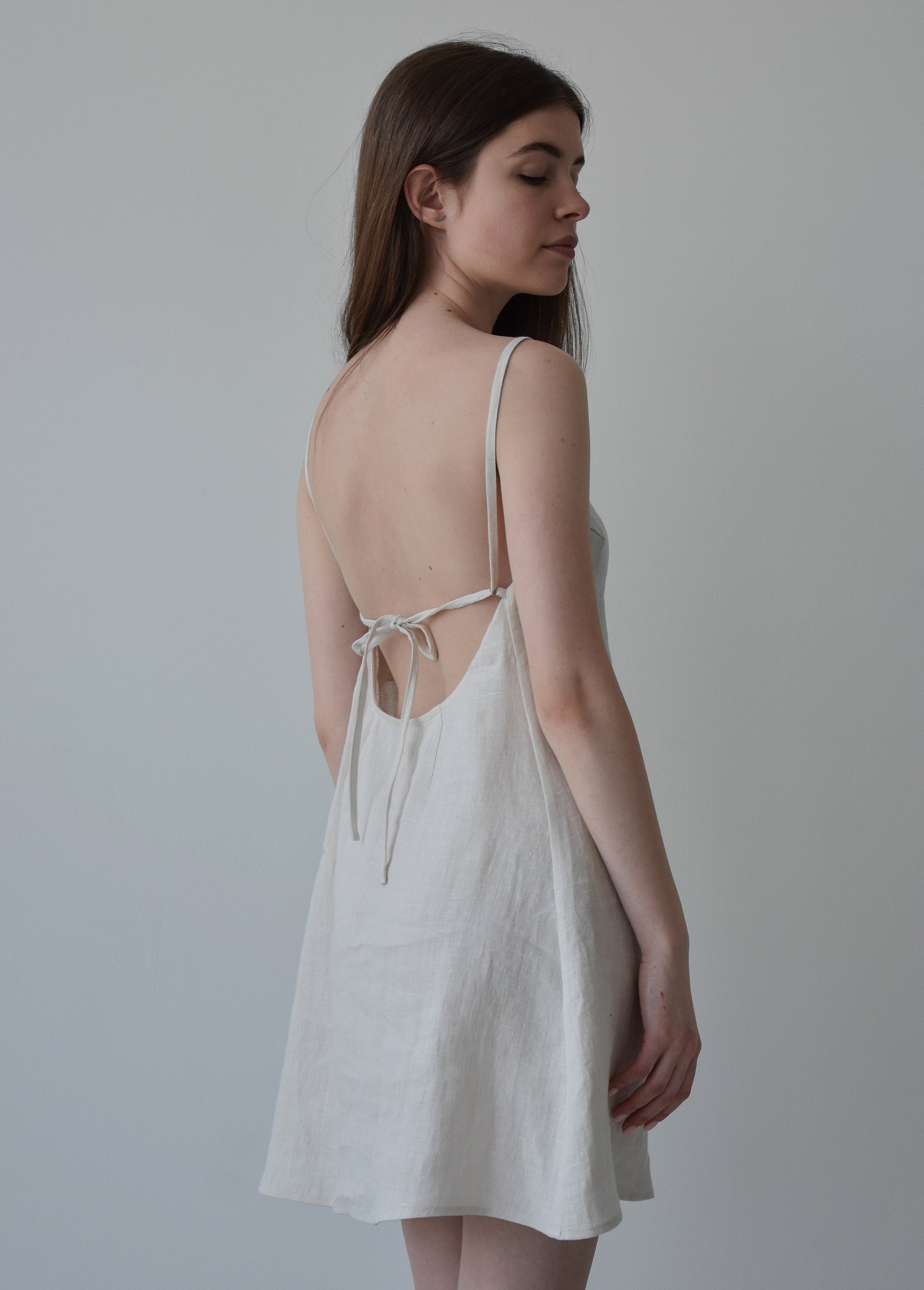 Linen Slip Dress Summer Mini Dress for Women Open Back Linen - Etsy