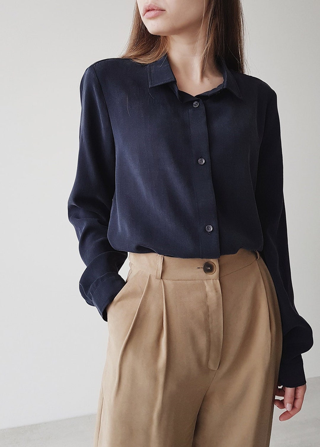 Womens Long Sleeved Button Down Shirt, Loose Lightweight Oversized ...