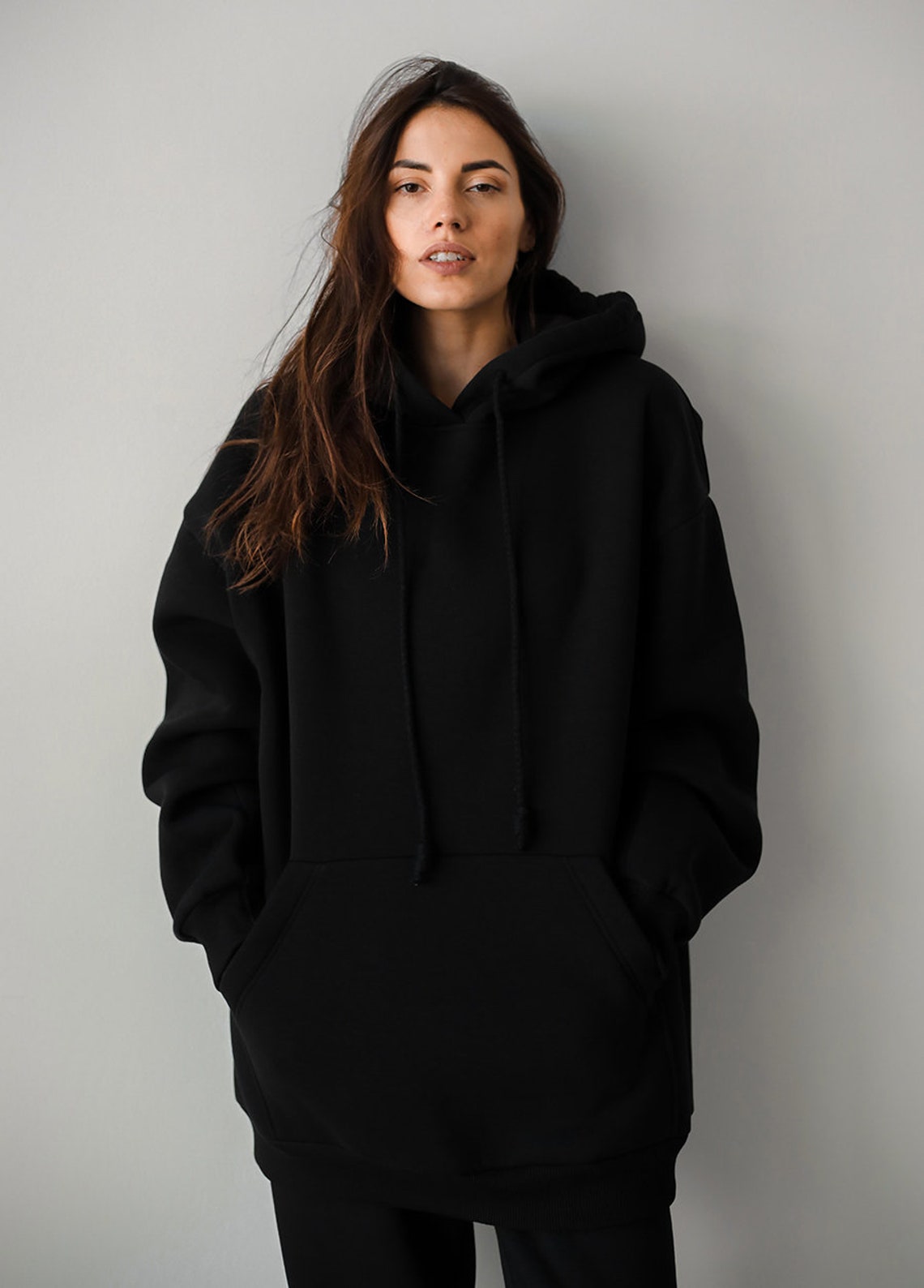 Black Oversized Hoodie Long Hoodie Unisex Black Hoodie - Etsy