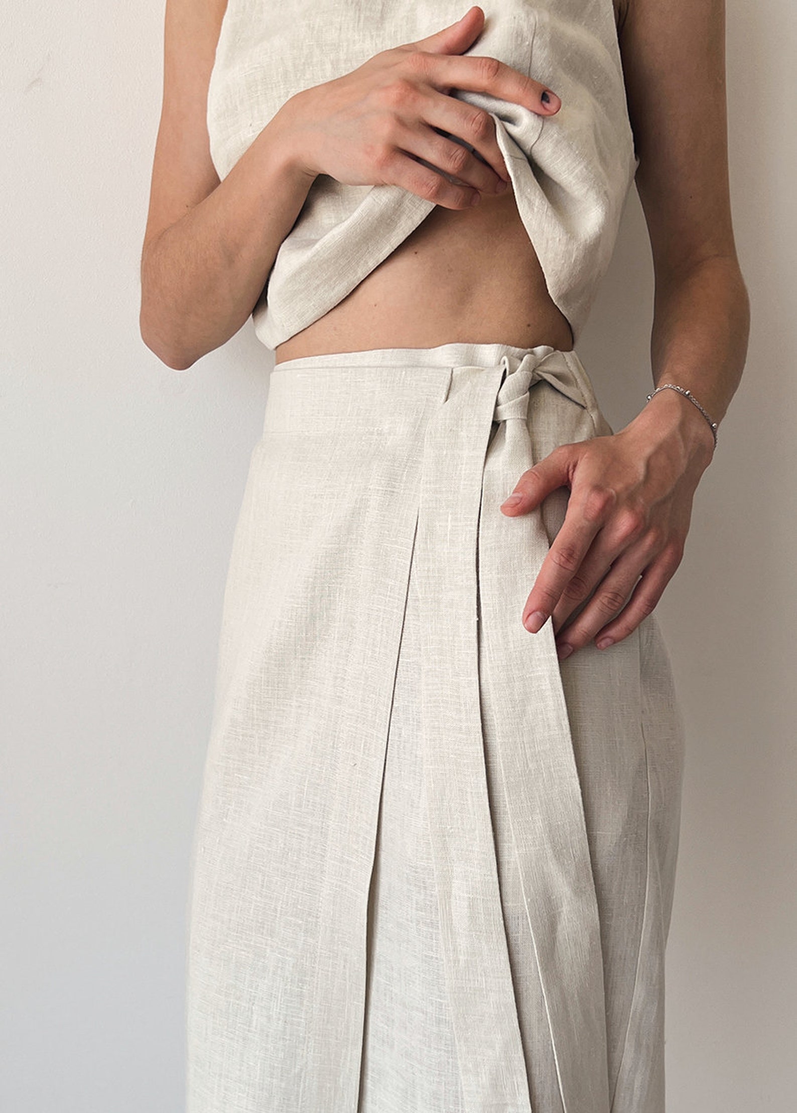 Linen Wrap Skirt for Women Beige Linen Skirt With Slit High - Etsy