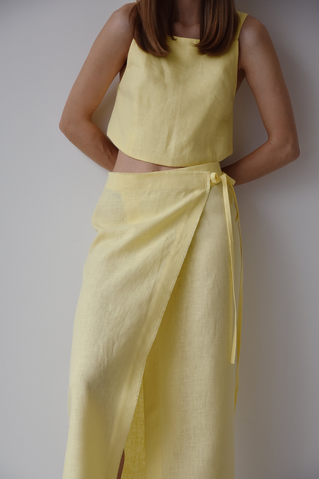 Linen Wrap Skirt With Slit, Yellow Linen Skirt, Maxi Wrap Skirt for ...