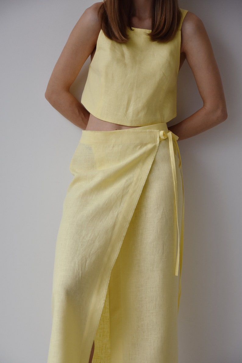 Linen Wrap Skirt With Slit, Yellow Linen Skirt, Maxi Wrap Skirt for ...