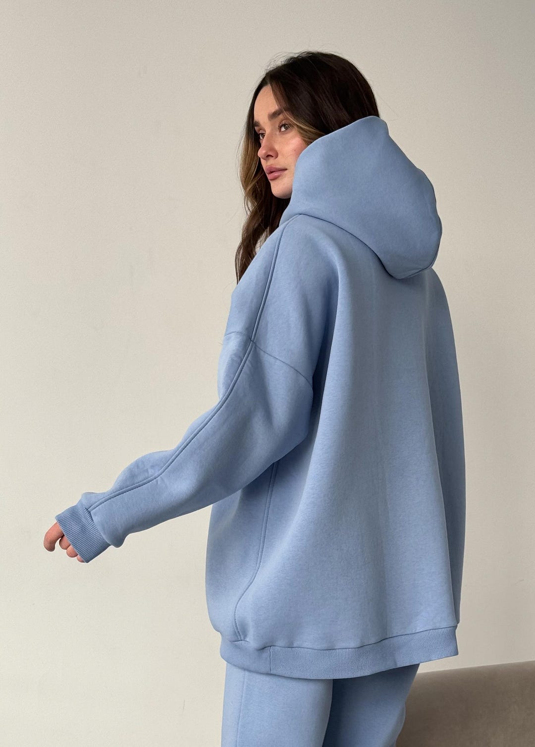 Blue Oversized Hoodie, Long Hoodie, Unisex Blue Hoodie, Plain Baggy ...