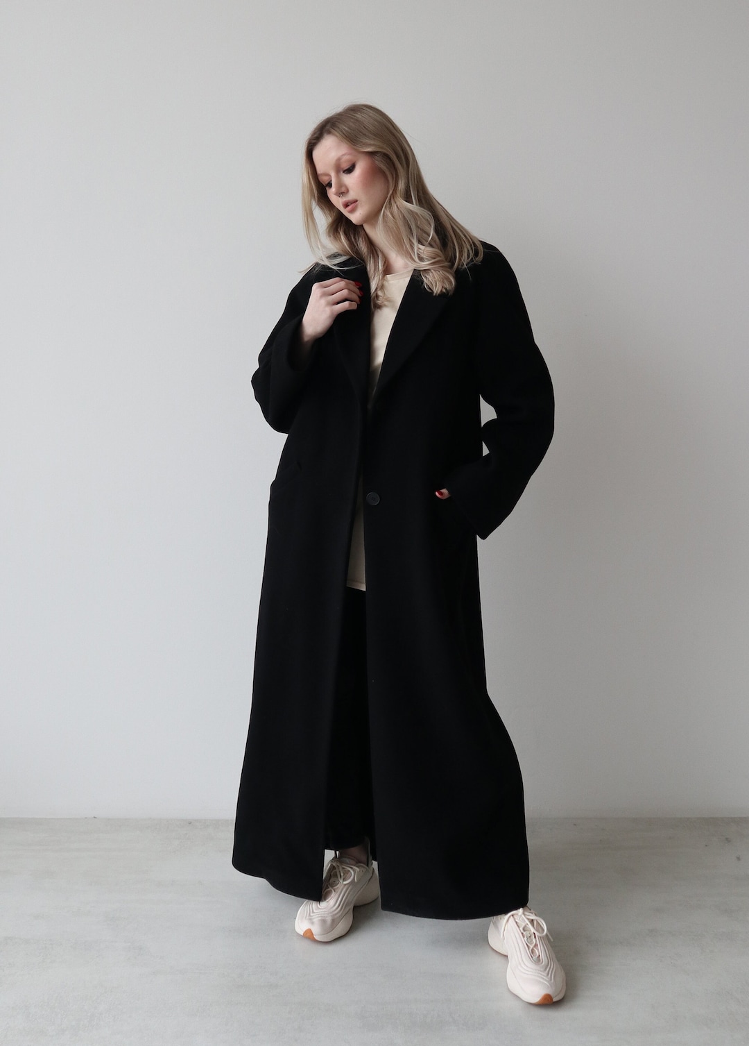 Wool Black Maxi Coat for Women, Long Oversize Coat , Elegant Wool Coat ...