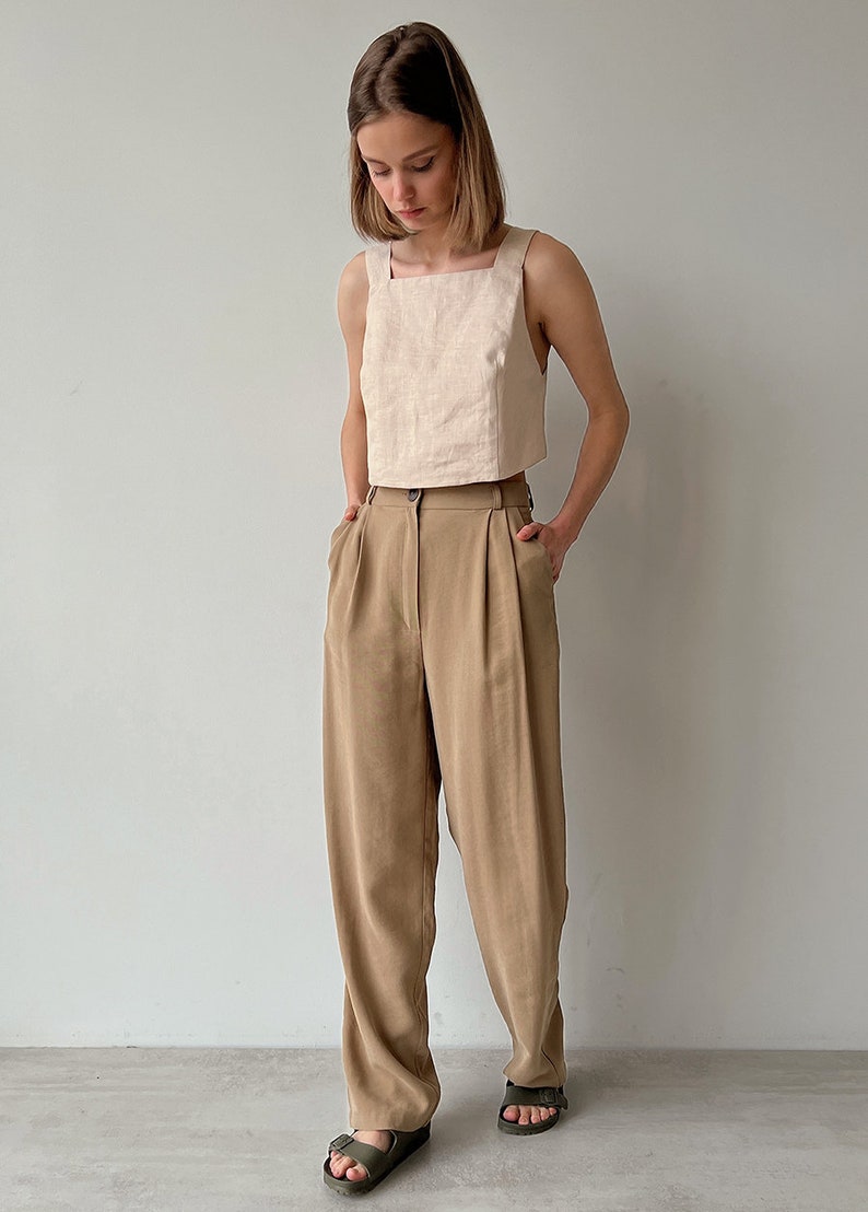 Beige Linen Crop Top Linen Tank Top Square Neck Linen Top - Etsy
