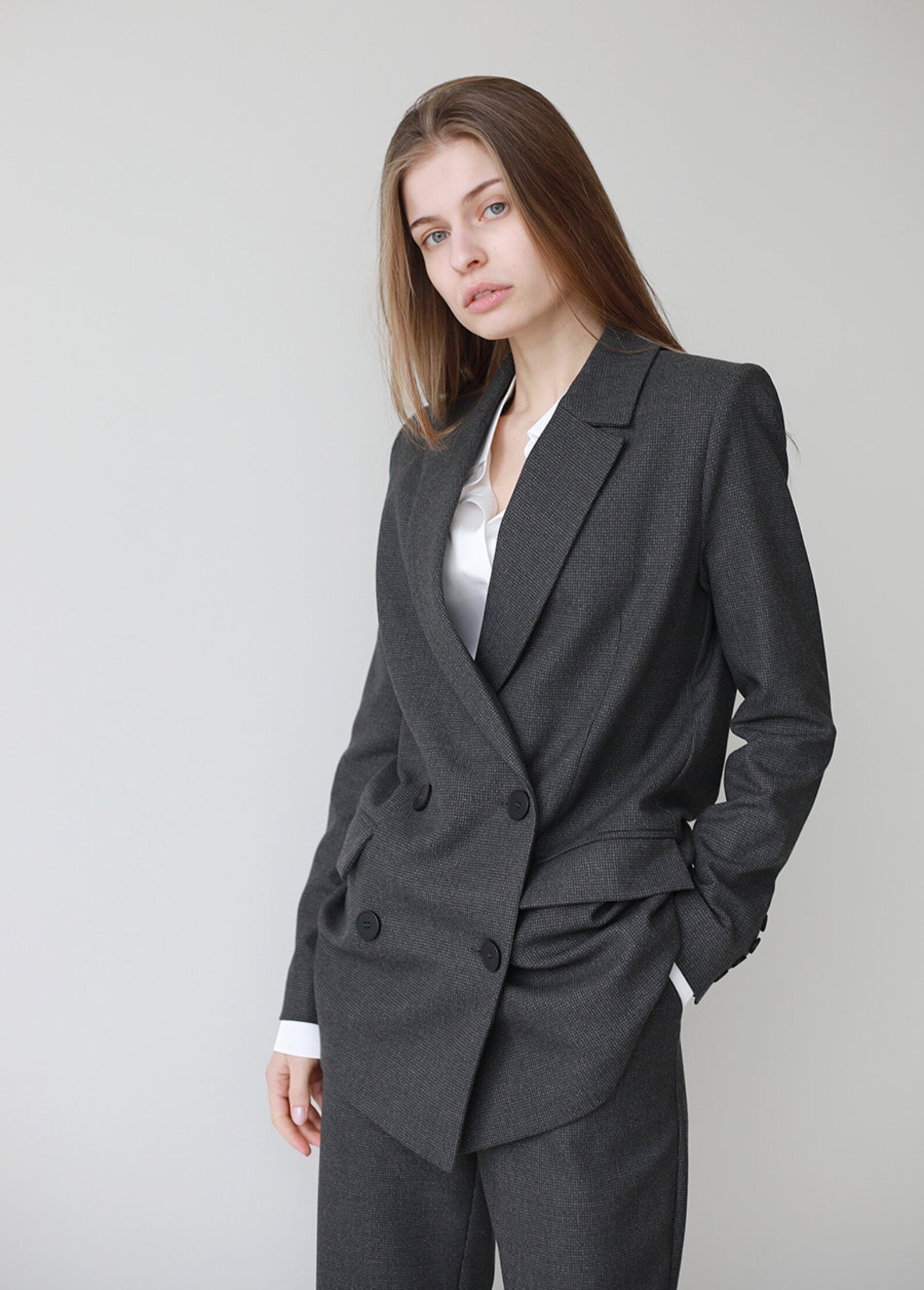 Gray Double Breasted Blazer for Women Oversized Wool Blazer - Etsy