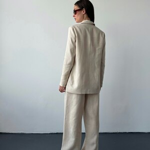 Linen Beige Blazer for Womens, Casual Beige Linen Jacket, Double ...