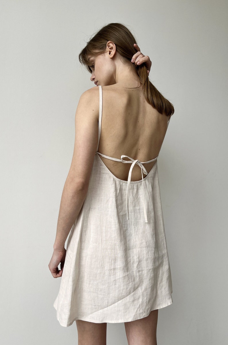 Linen Slip Dress Summer Mini Dress for Women Open Back Linen - Etsy