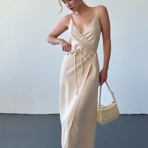 Linen Summer Wrap Dress, Beige Long Linen Dress, Maxi Linen Dress With ...