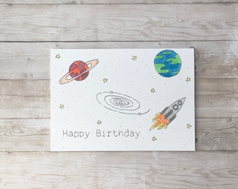 Space Themed Happy Birthday Card Printable Digital Galaxy - Etsy