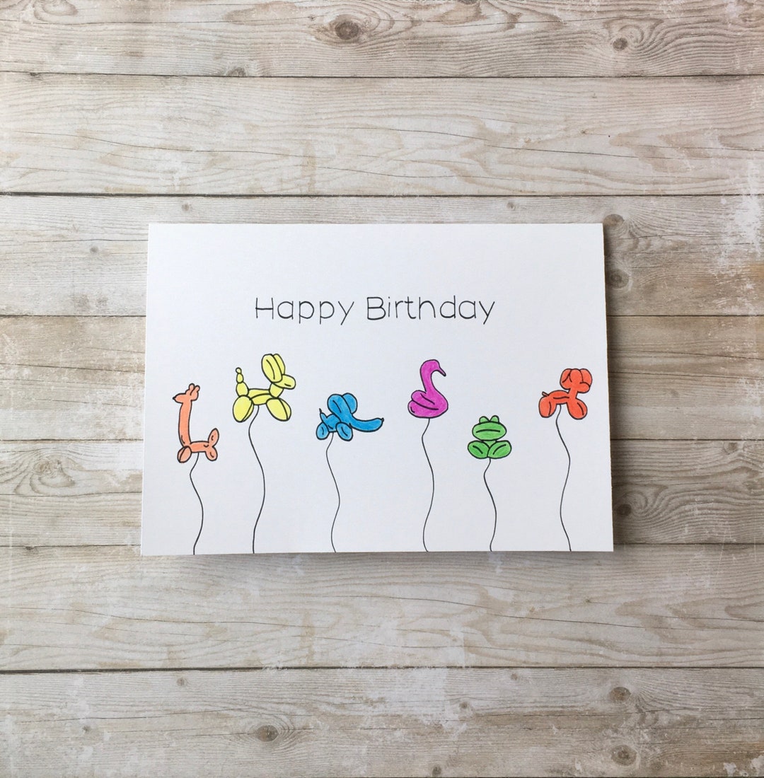 Balloon Animal Birthday Card - Etsy