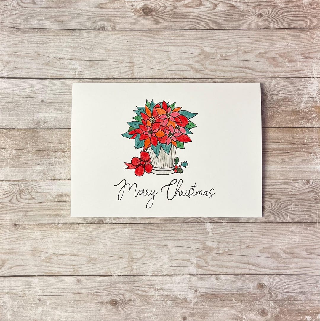 Poinsettia Christmas Card - Etsy