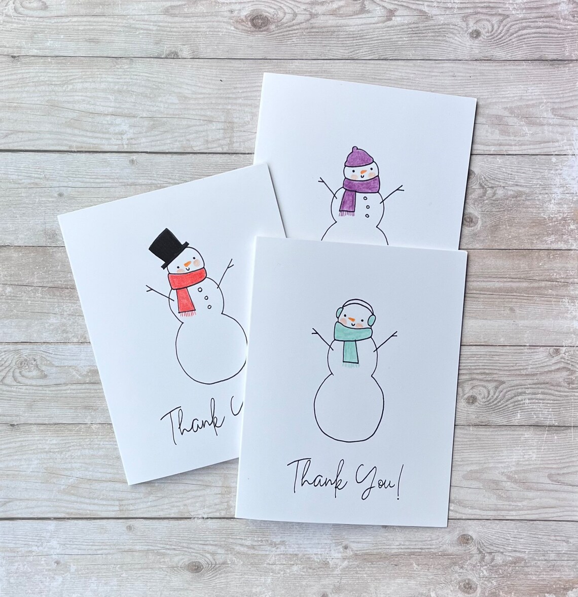 Winter Snowmen Thank You Card Set - Etsy