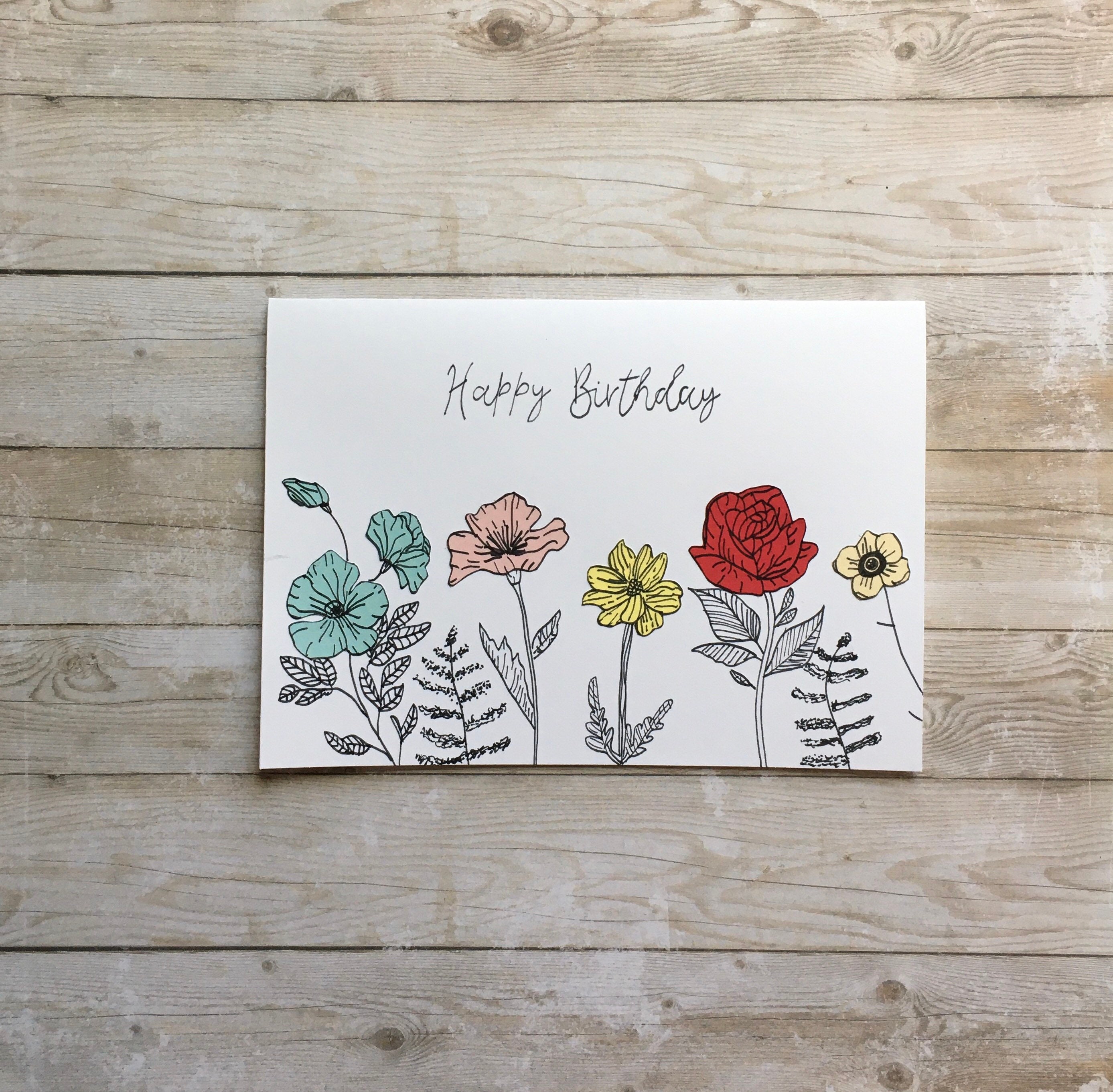 Happy Birthday Flowers Card - Etsy