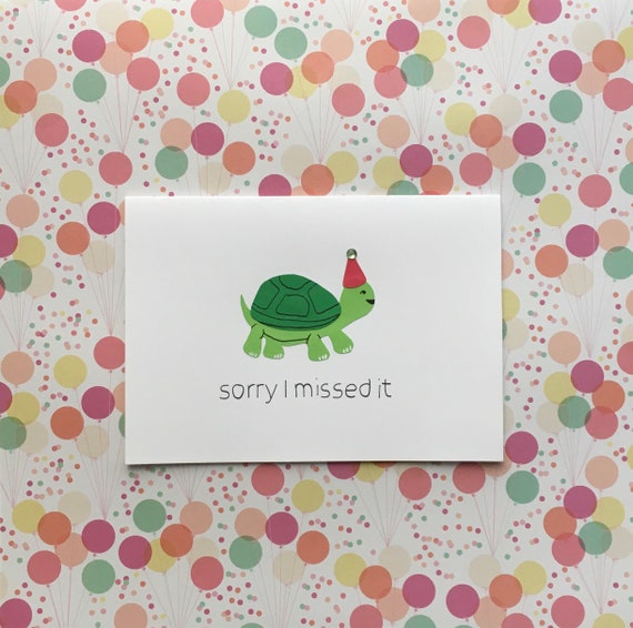 Turtle Belated Birthday Card - Etsy