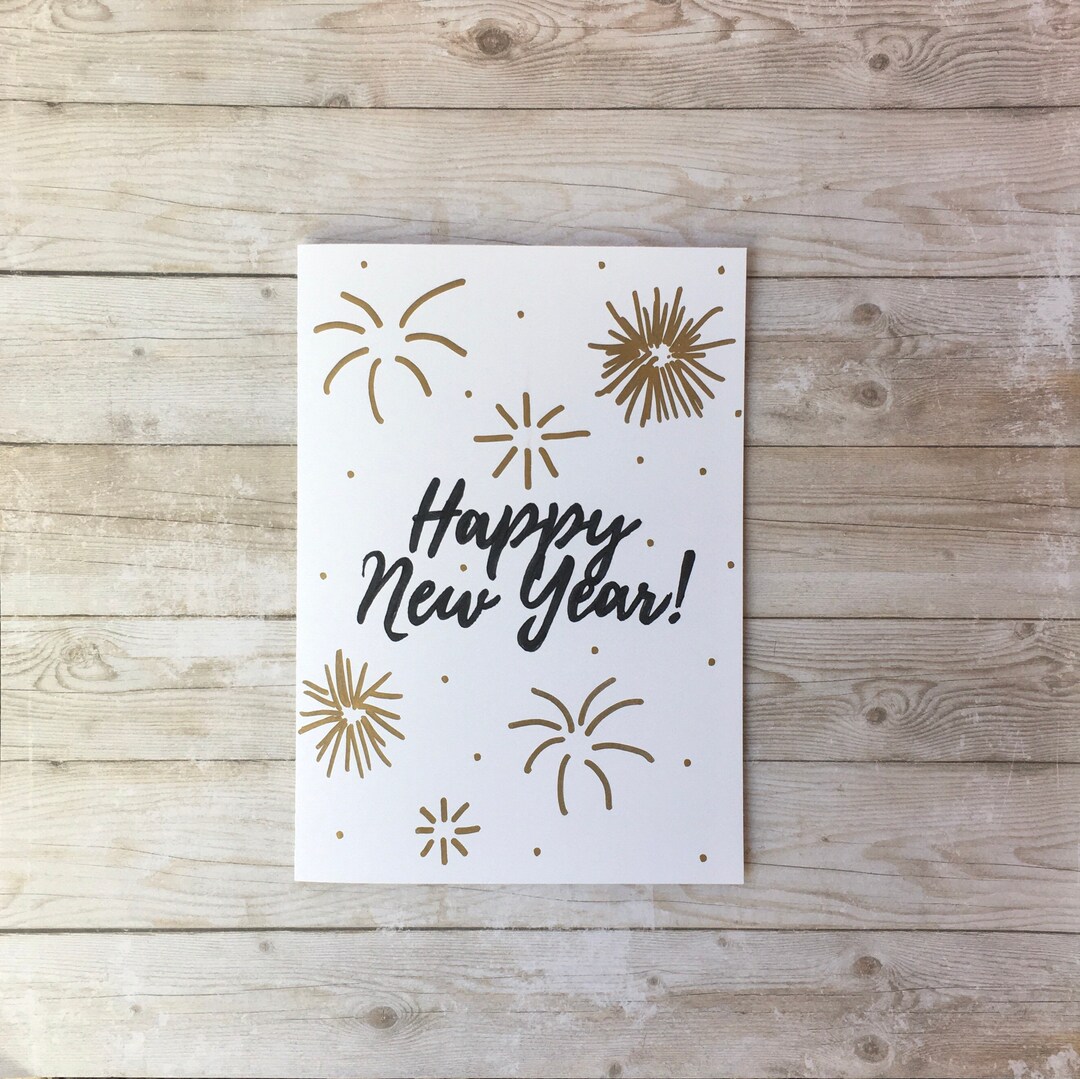 Gold Happy New Year Firework Card - Etsy