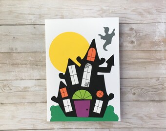 GOTHIC WINDOW Dracula Vampire Bats Halloween Card or Invitation Print ...