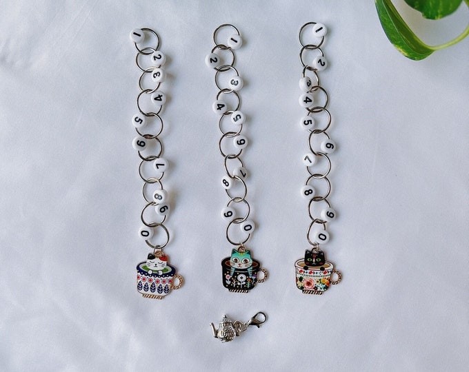 Knitting Row Counter With Number Beads - Cat in Cup - Etsy Canada