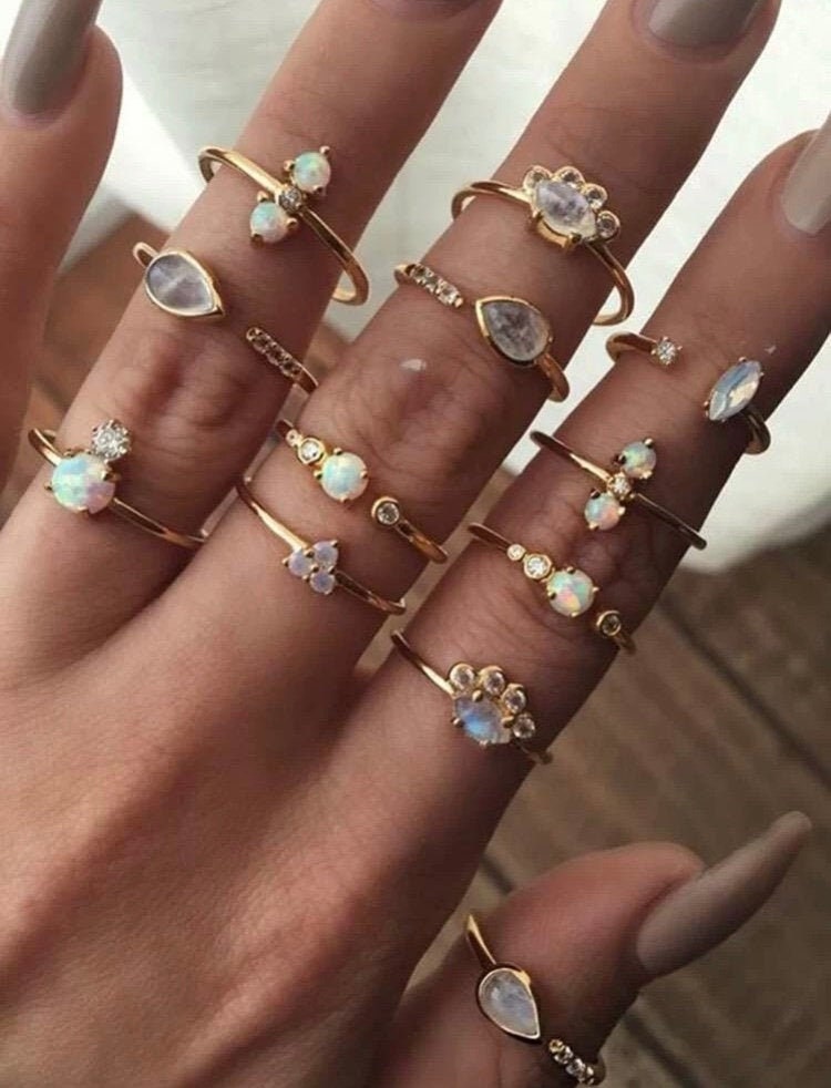 12 Piece Gold & Rhinestone Stacking Ring Set Gold Stacking | Etsy