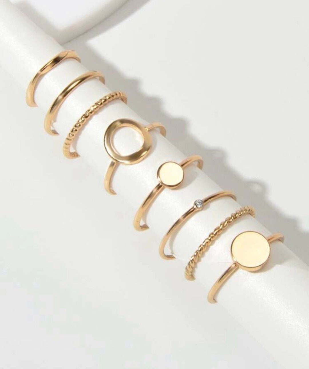 8 Piece Gold Ring Set, Gold Stackable , Rings, Geometry Ring Set ...