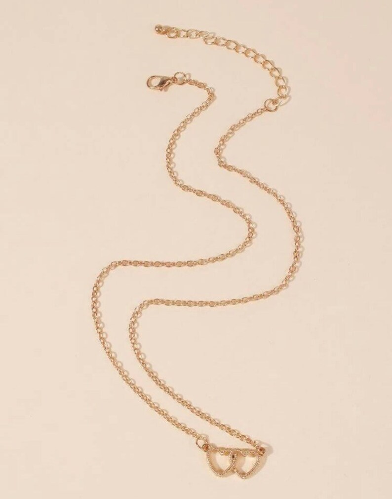 Double Heart Necklace Gold Double Heart Necklace Double - Etsy