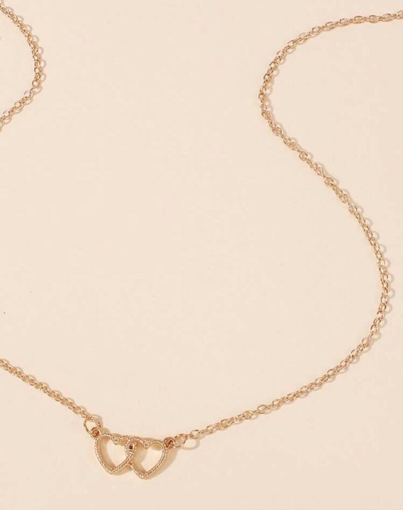 Double Heart Necklace Gold Double Heart Necklace Double - Etsy