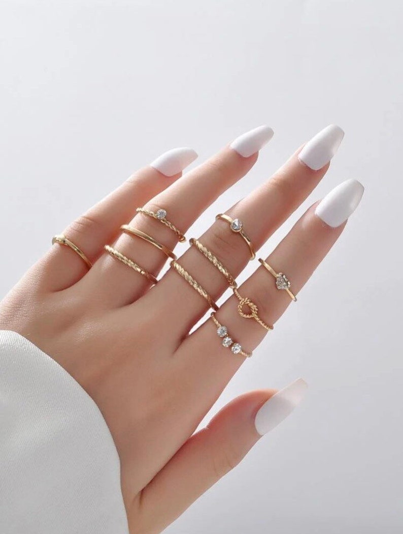 10 Piece Simple Gold Ring Set Rhinestone Stacking Ring Set - Etsy