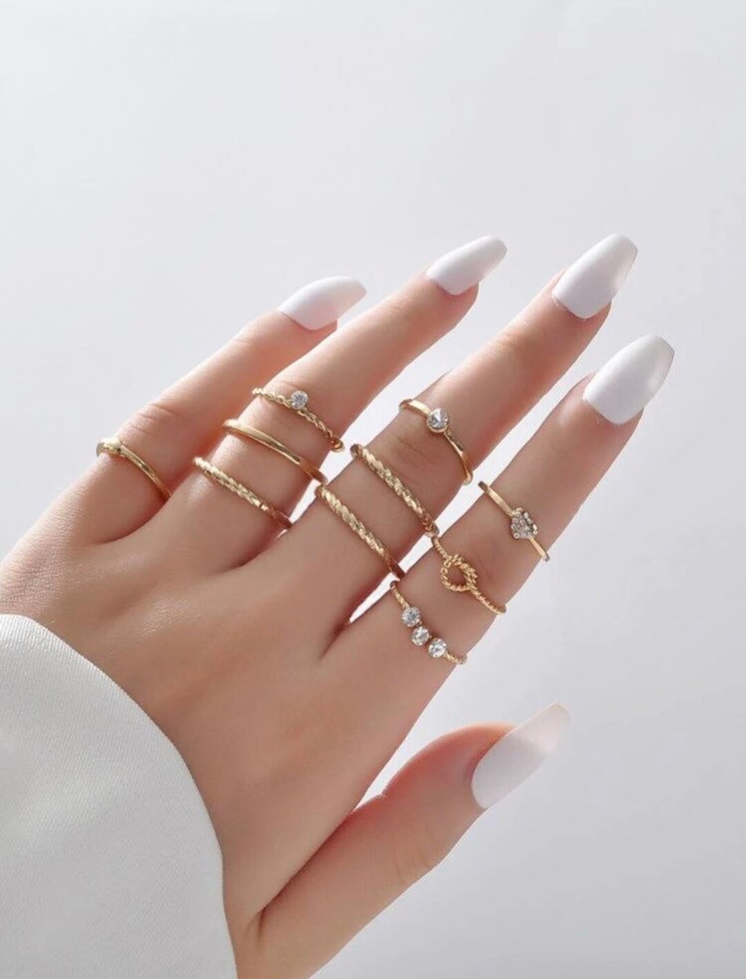 10 Piece Simple Gold Ring Set Rhinestone Stacking Ring Set - Etsy