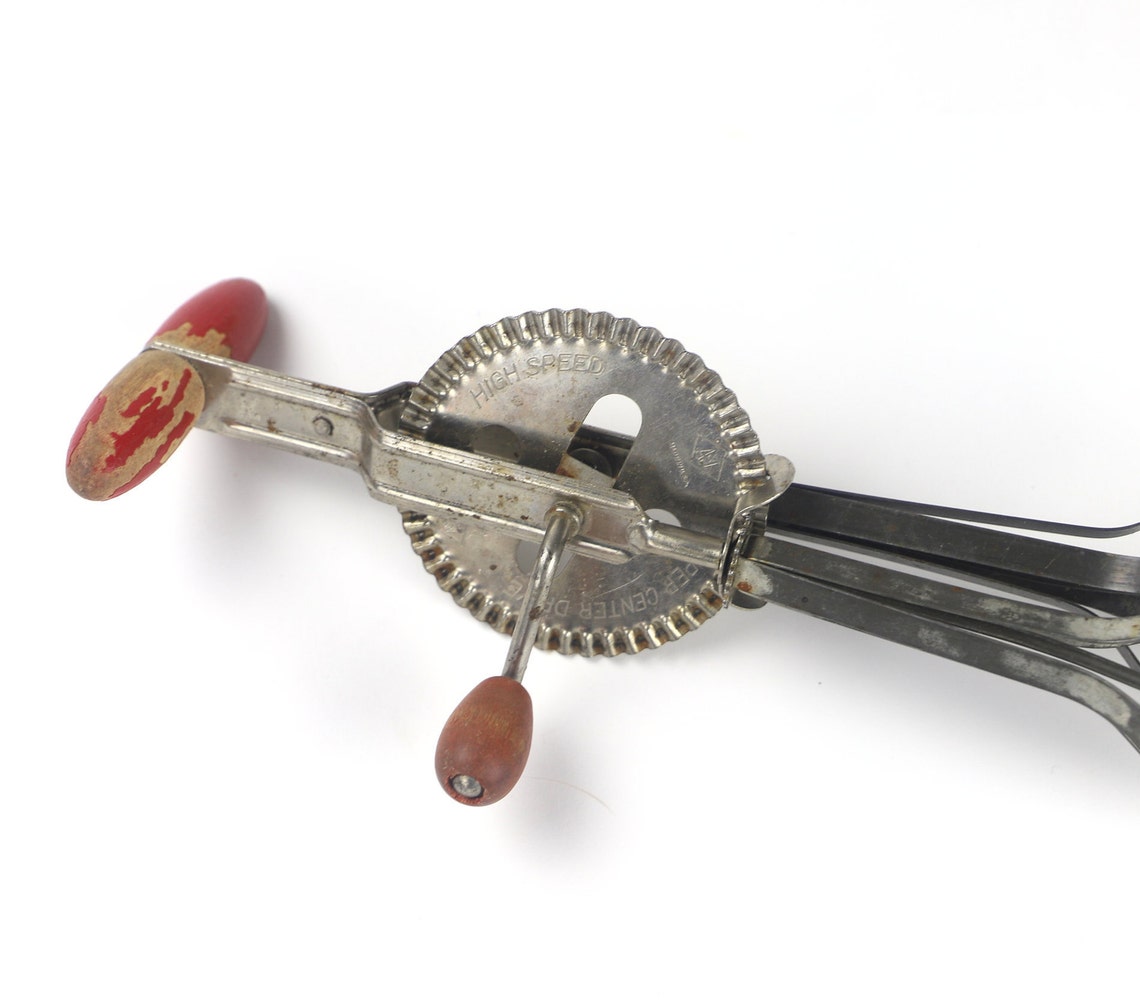 Vintage A&J Egg Beater Hand Crank Red Wooden Handle 12 - Etsy