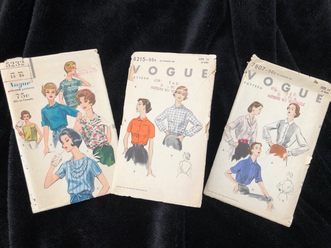 Vogue, Vintage 1950s Sewing Patterns, Three Blouse Patterns, Uncut ...
