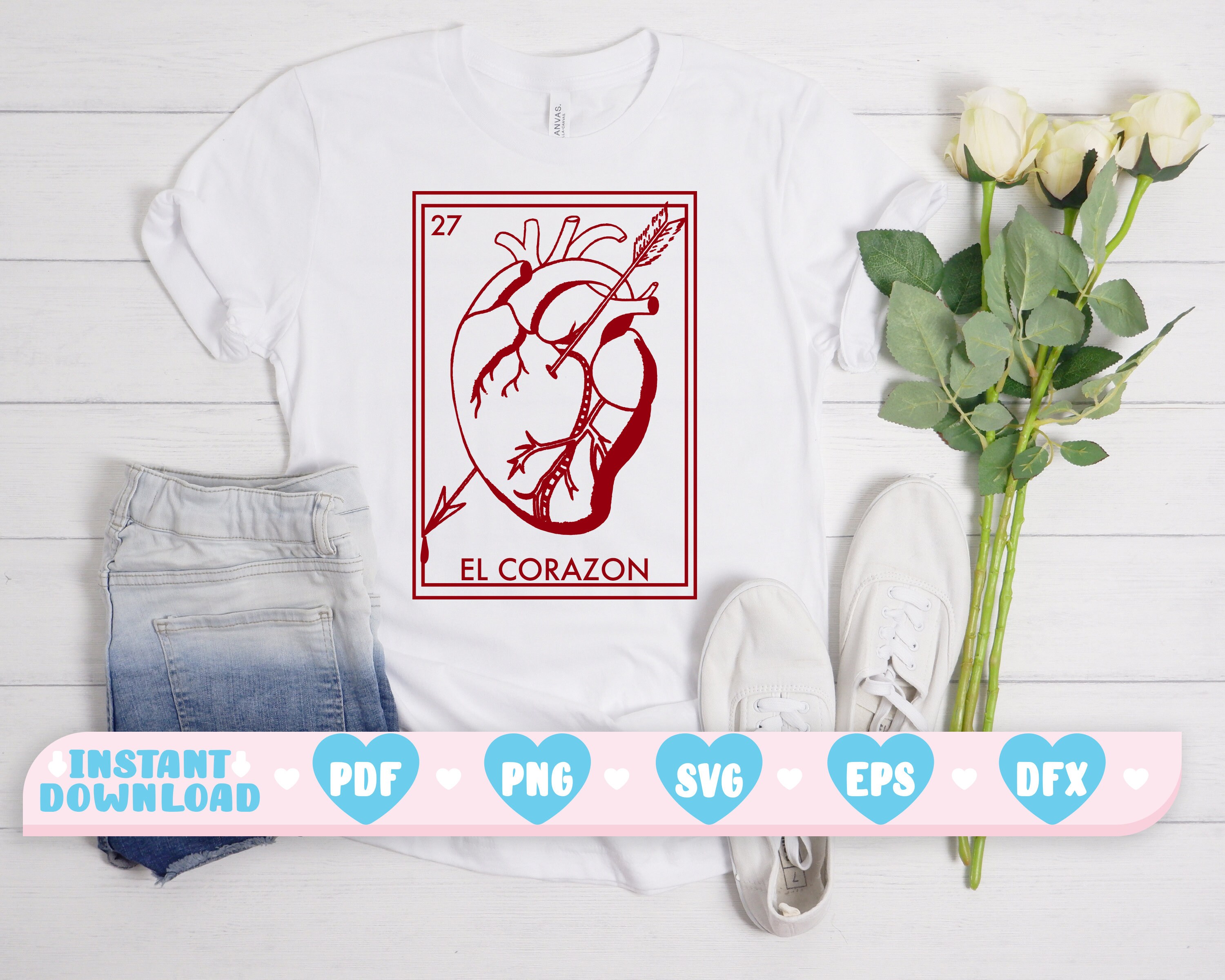 El Corazon SVG Mexican Loteria SVG Tarjeta Clásica Silueta Cameo ...