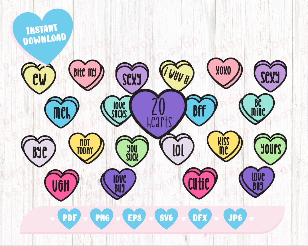 Heart Candy Svg Valentines Bundle 20 Conversation Hearts Svg Valentines ...