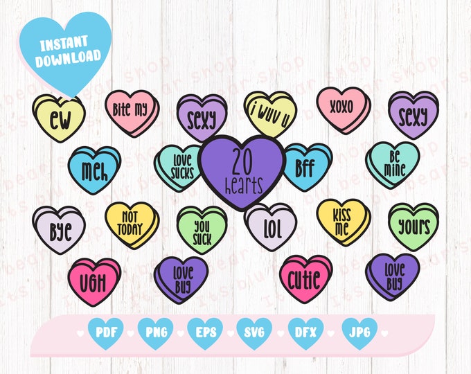 Heart Candy Svg Valentines Bundle 20 Conversation Hearts Svg Valentines ...