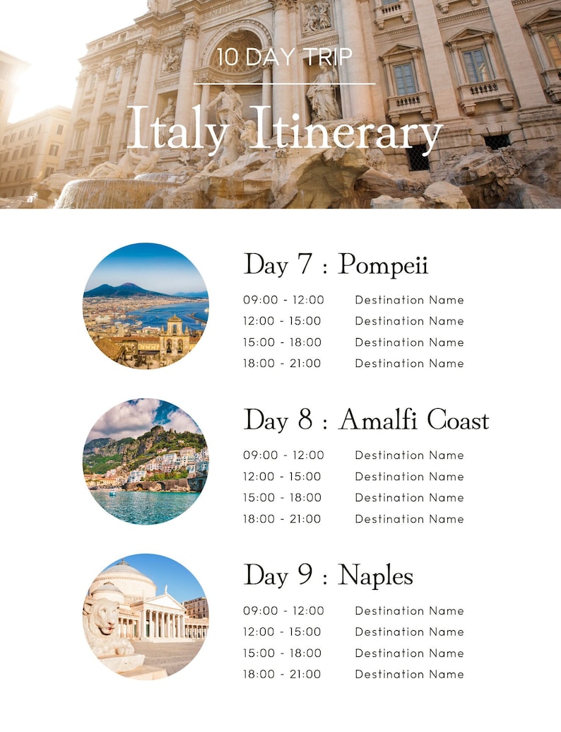 Travel Itinerary Template Italy Travel Template, Fully Customizable ...