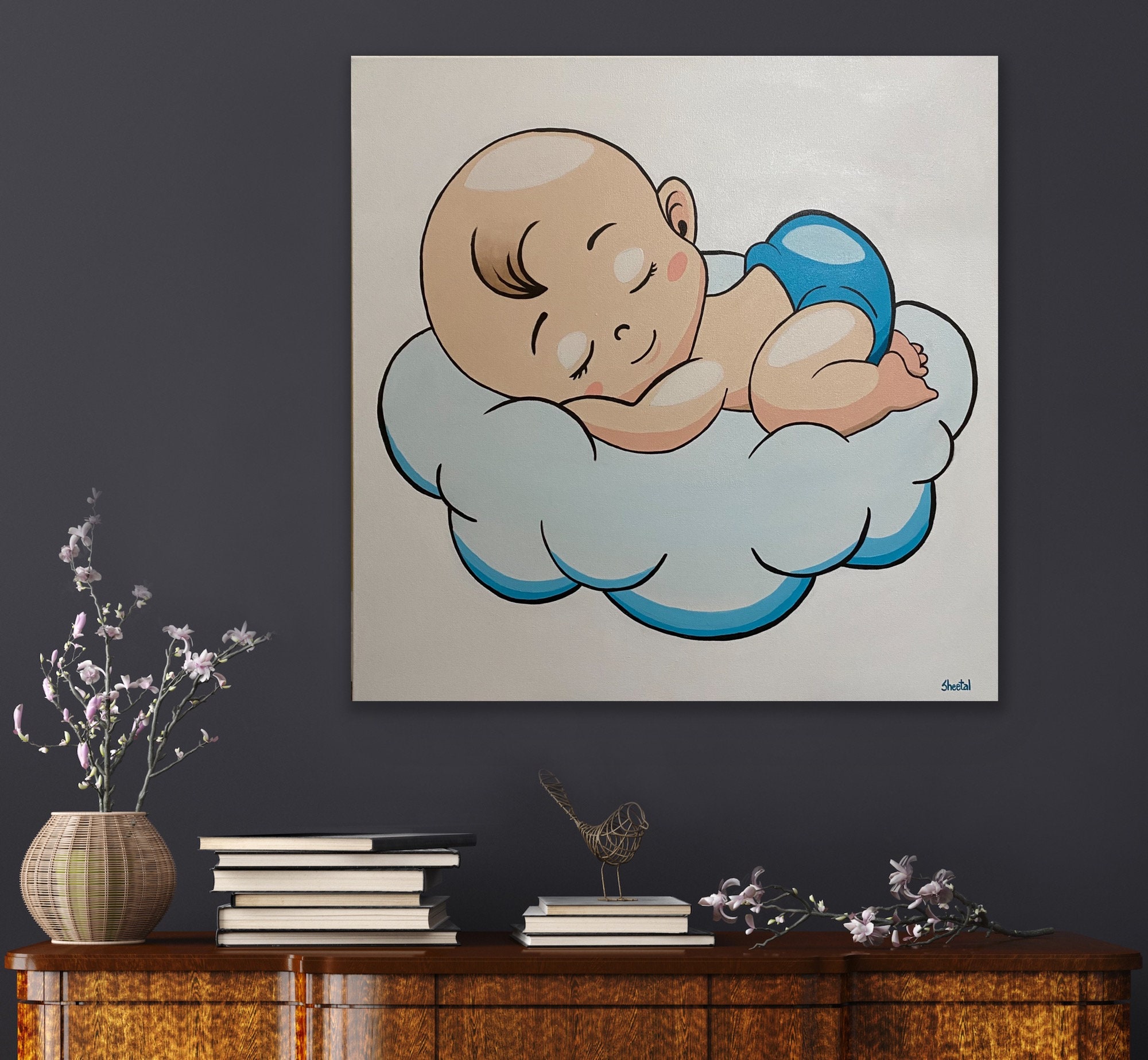 Baby Painting, Baby Shower Art, Abstract Gift, New Born Wall Art, Baby ...