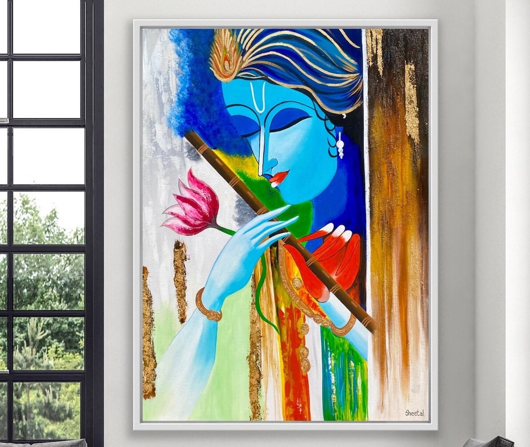 Krishna, Modern Textured painting, Large contemporary art, Indian ...