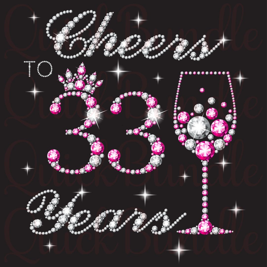 Cheers to 33 Years, 33 Years Old 33rd Birthday Pink & Silver Crown ...