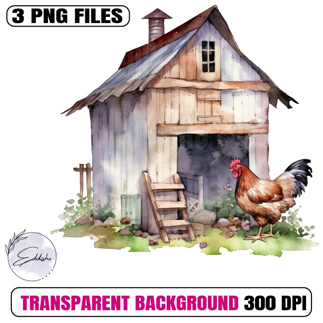 Chicken Coop Watercolor Farm Farmhouse Chicken Coop Clipart - Etsy