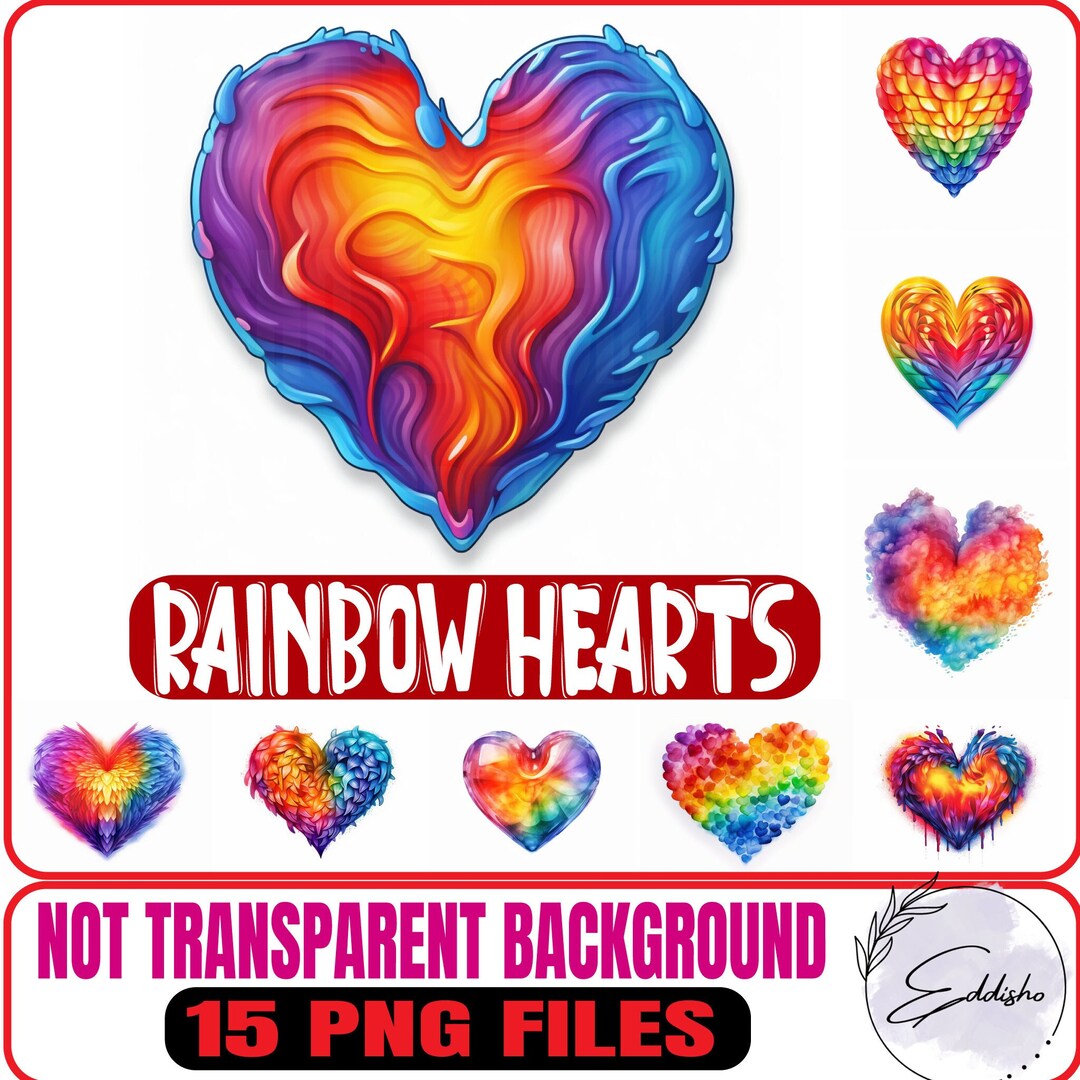 Rainbow Hearts Clipart 15 High Quality Png Digital Planners - Etsy