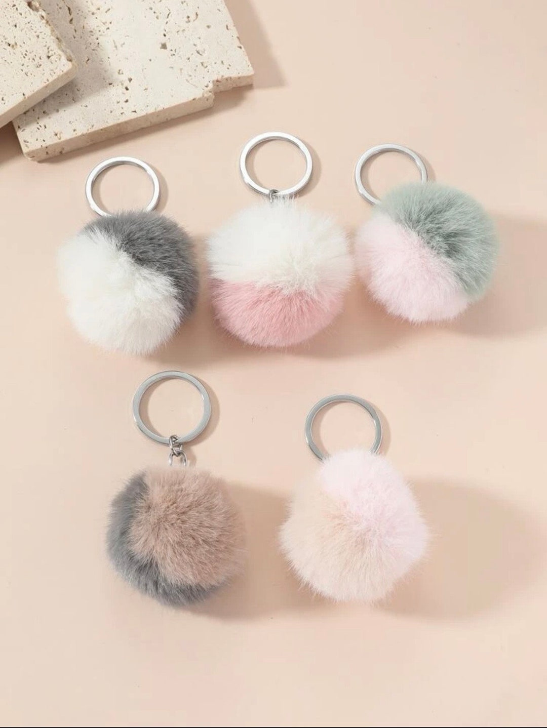 Two Toned Mini Pom Keychain, Pom Keychain, Dual Color Pom Keychain ...