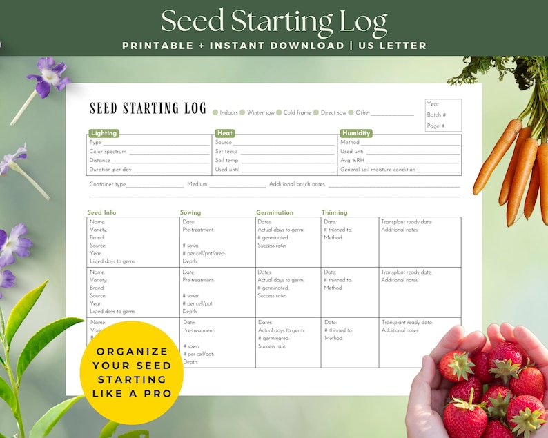 Seed Starting Log, Garden Journal Pages, Printable Gardening Planner ...
