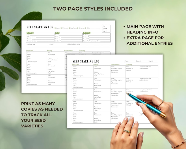 Seed Starting Log, Garden Journal Pages, Printable Gardening Planner ...